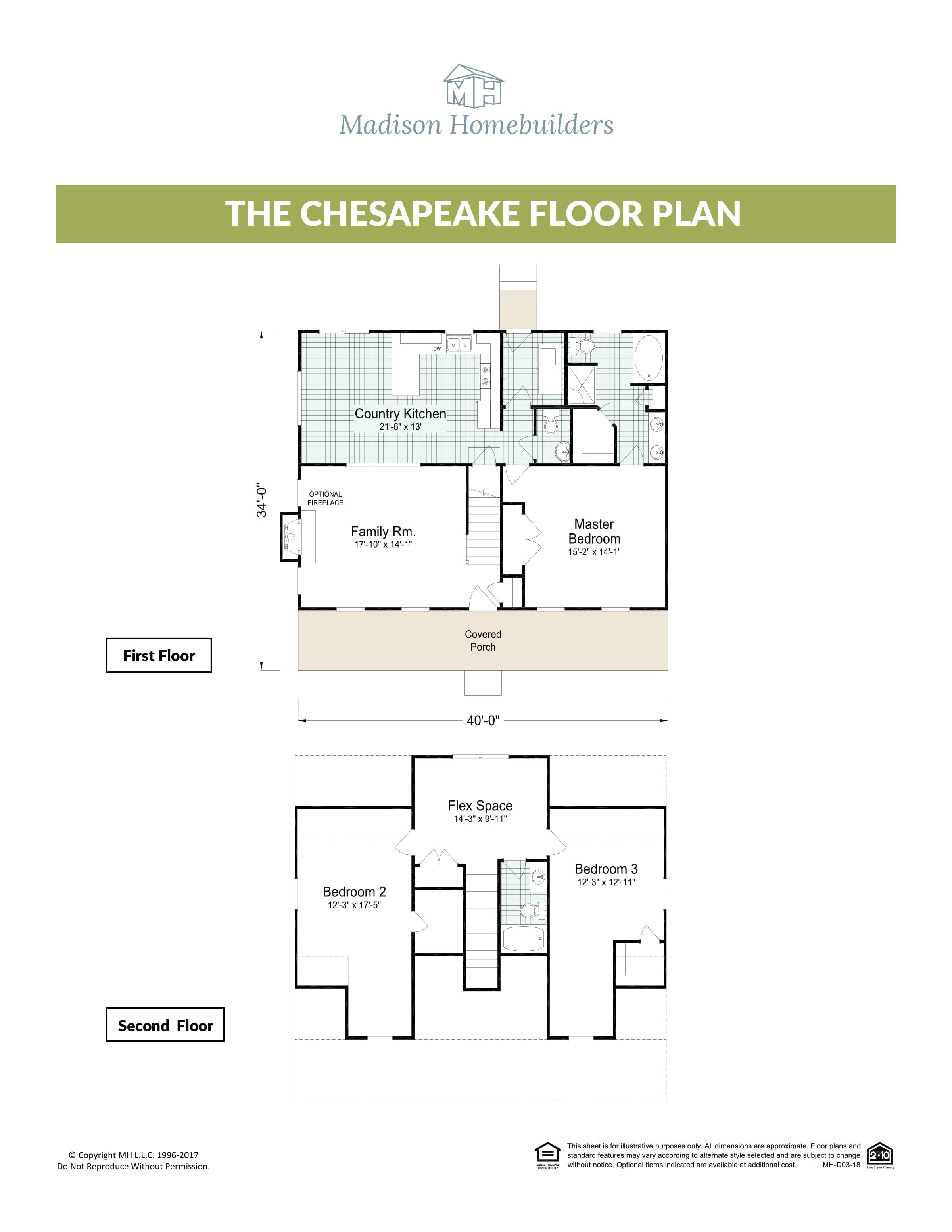 Chesapeake Three Bedroom Home Floor Plan | Madison Homebuilders
